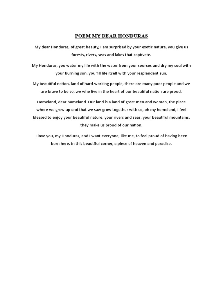 POEM MY DEAR HONDURAS | PDF