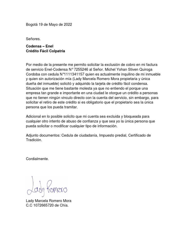 Carta Codensa | PDF | Negocios | Finanzas y dinero