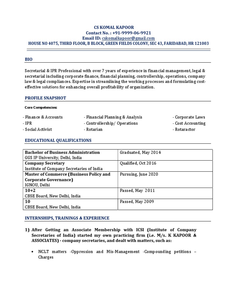 CV Komal Kapoor | PDF