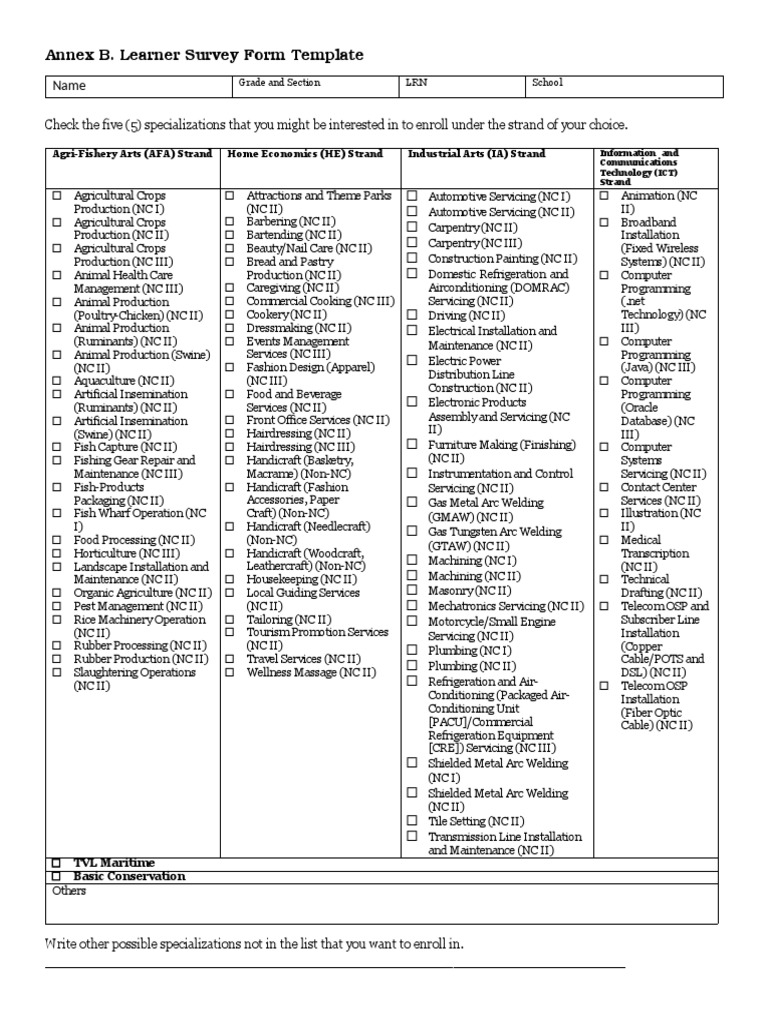 Annex B. Learner Survey Form - 02.10.23 | PDF