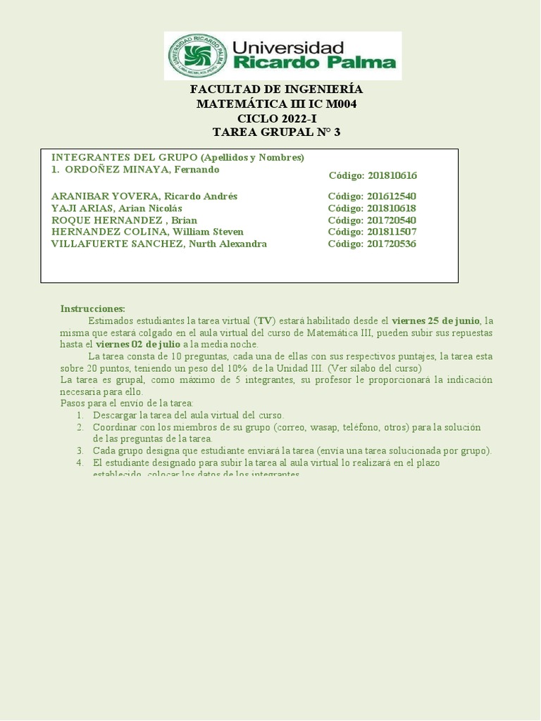 Tarea N 3 | PDF | Ecuaciones | Integral