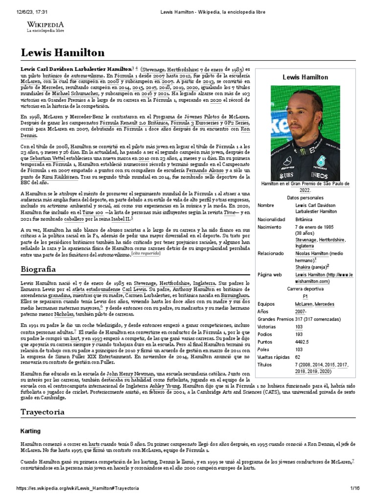 Biografía de Lewis Hamilton | PDF