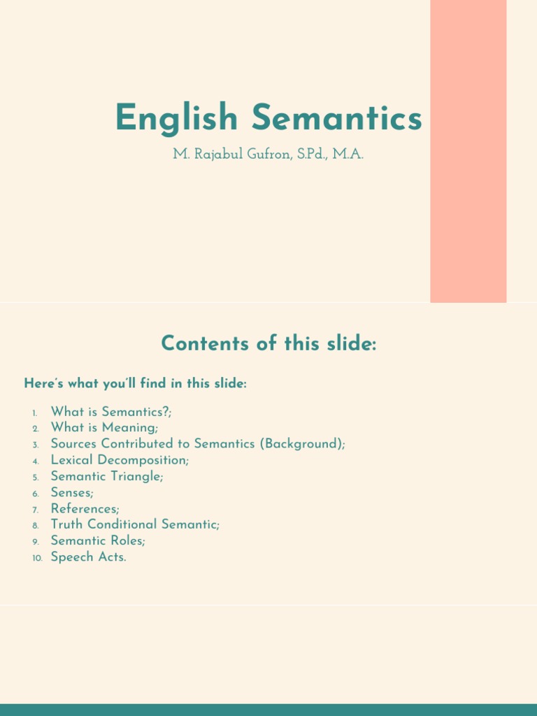 English Semantics | PDF | Logical Truth | Grammar