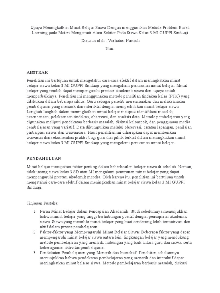 Contoh karya ilmiah problem based learning | PDF