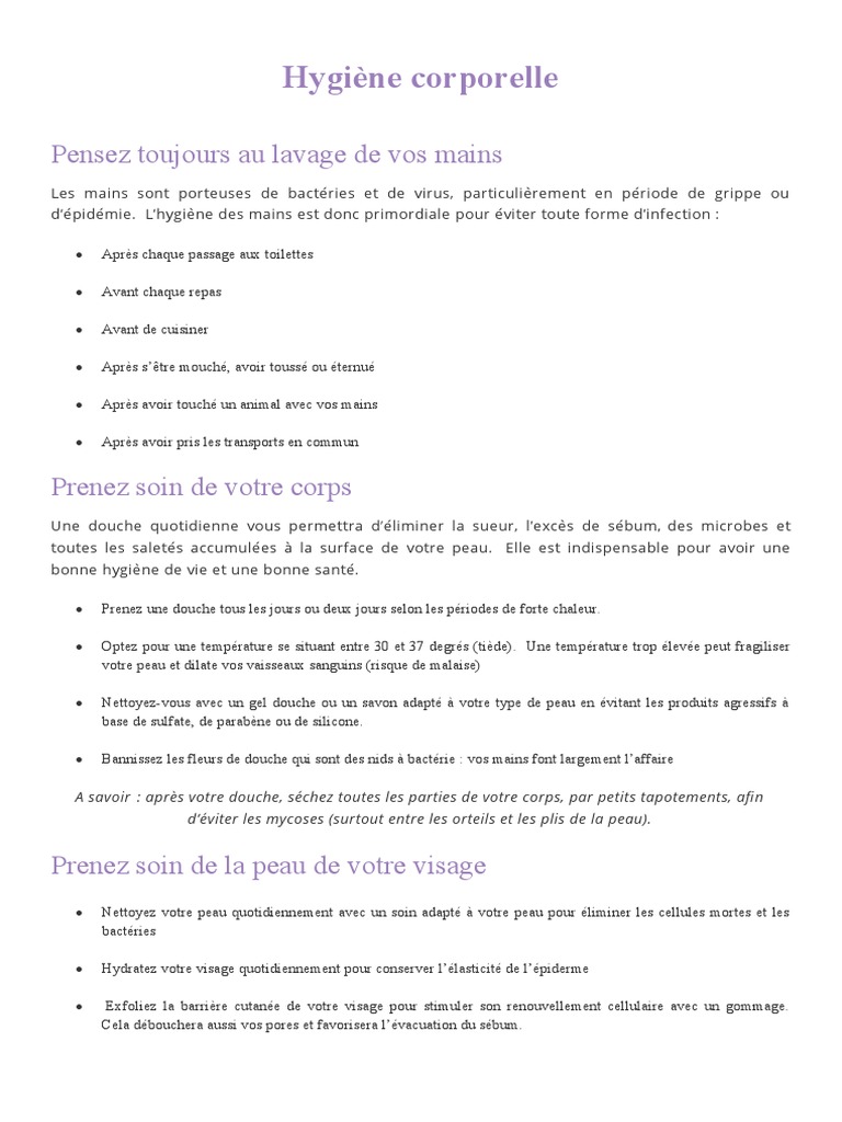 Hygiène Corporelle | PDF | Peau | Hygiène
