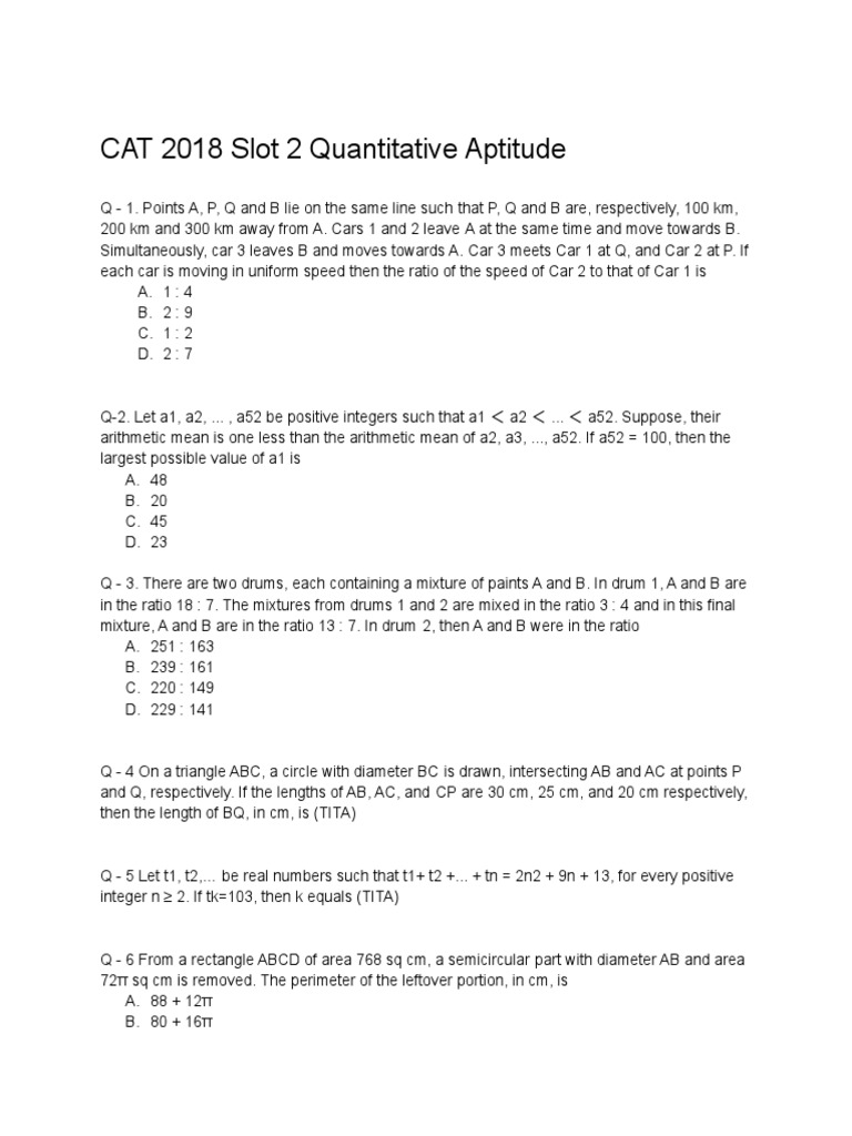 Cat 2018 MTH | PDF | Ratio | Area