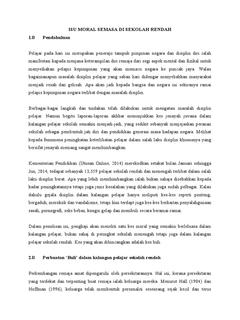 Isu Moral Semasa Di Sekolah Rendah | PDF