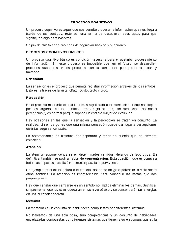 Procesos Cognitivos Pdf Memoria Percepción