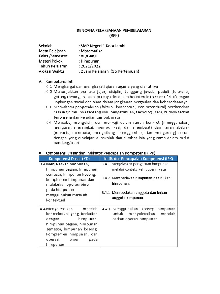 RPP Himpunan Instrumen Penilaian LKPD | PDF