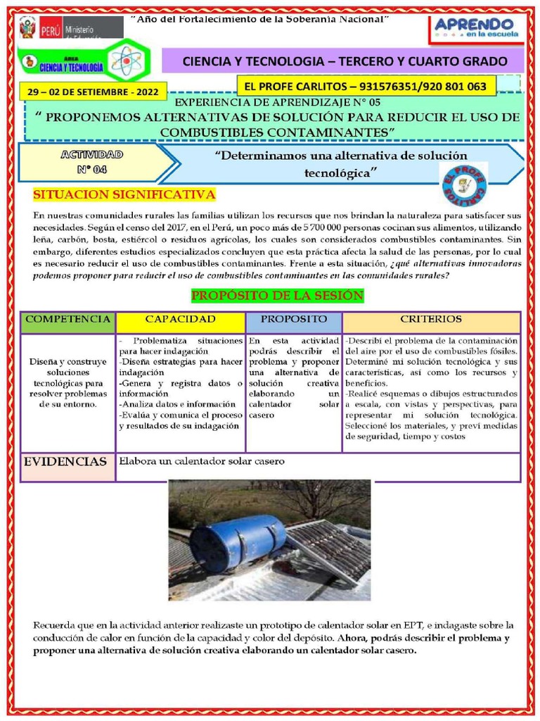 EXPERIENCIA DE APRENDIZAJE N° 05 -ACTIVIDAD N° 04 - 3ERO Y 4TO - CIENCIA Y TECNOLOGIA_00001 | PDF