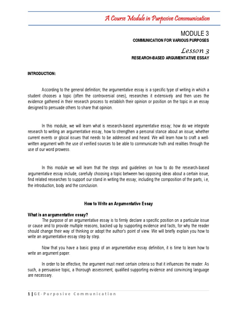 Module 3 Lesson 3 | PDF | Essays | Argument