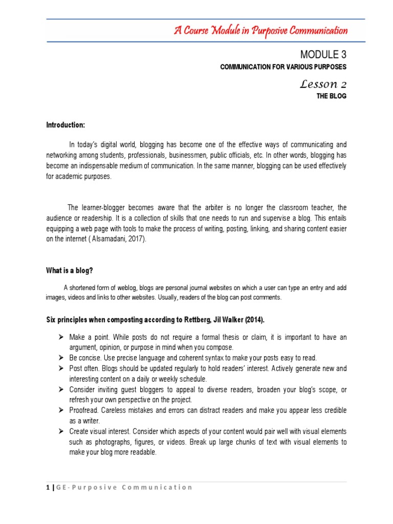 Module 3 Lesson 2 | PDF | Blog | Communication