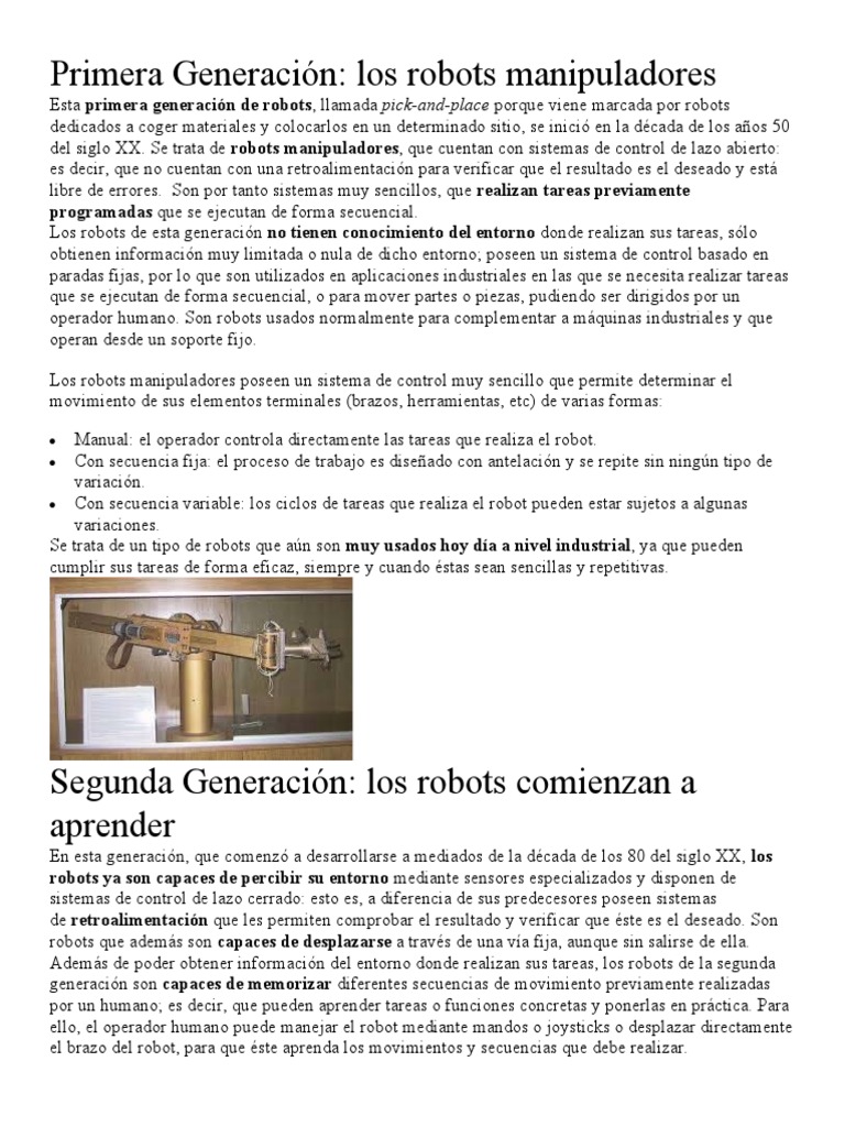 Primera Generación de Robots Manipuladores | PDF | Informática | Arte