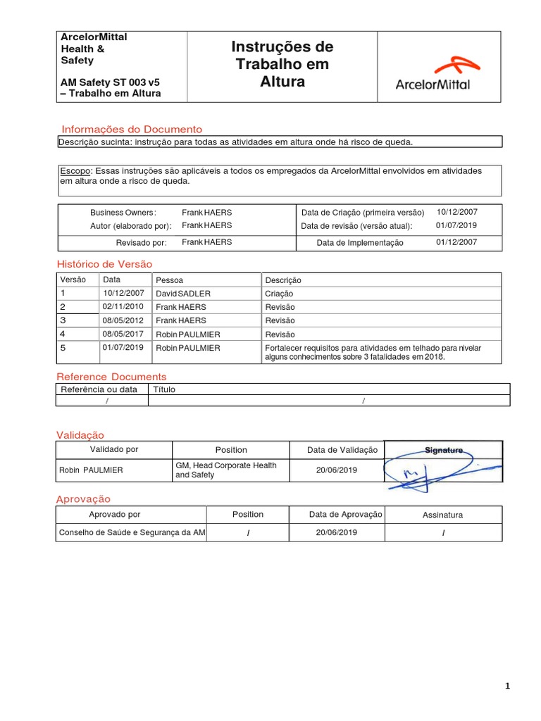 AM Safety ST 003 v5 - Trabalho em Altura - Portugues - 01.07.2019 | PDF