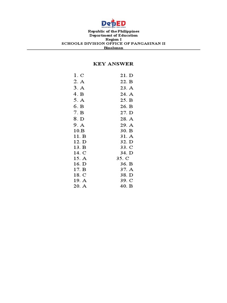 Pangasinan II Exam Answer Key | PDF
