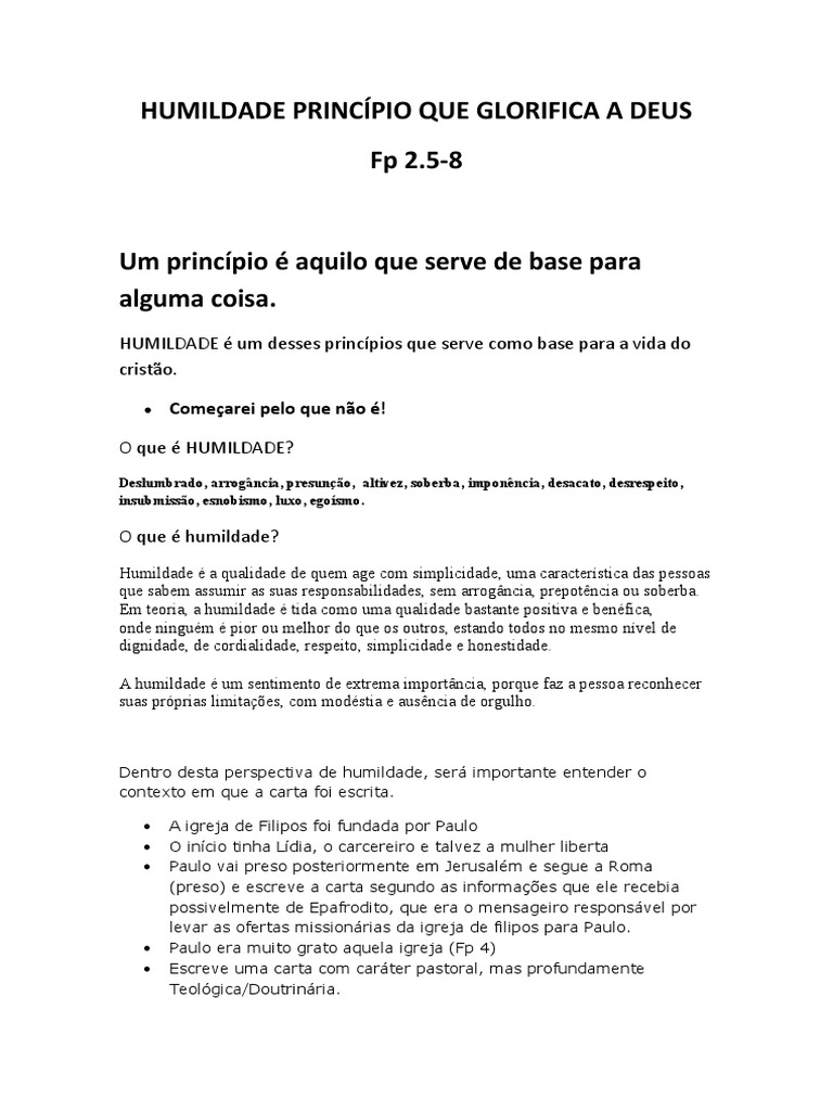 Humildade: Princípio de Glorificação a Deus | PDF | Jesus | Apóstolo Paulo