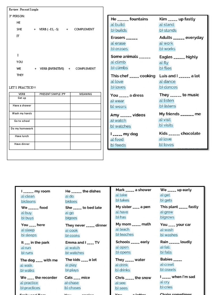 Present Simple Review 3er Grado | PDF