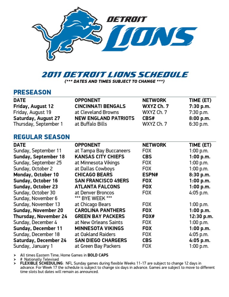 Lions Schedule | PDF