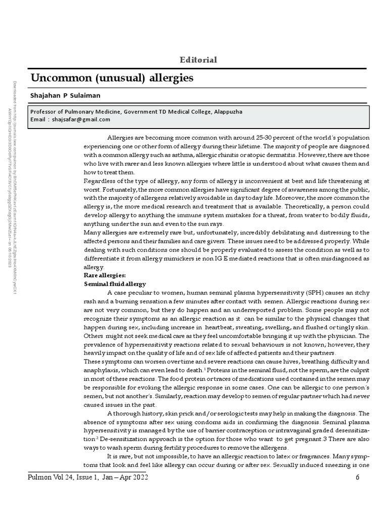 Rare Allergies: Causes and Management | PDF | Allergy | Epidemiology