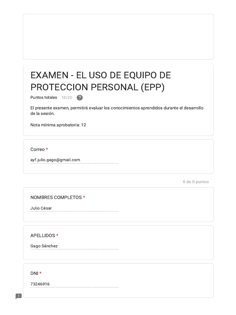 Examen - El Uso de Equipo de Proteccion Personal (Epp) | PDF