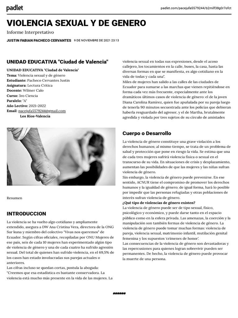 Proyecto 5 Semana 3 Lectura Critica | PDF | La violencia contra las mujeres | Violencia
