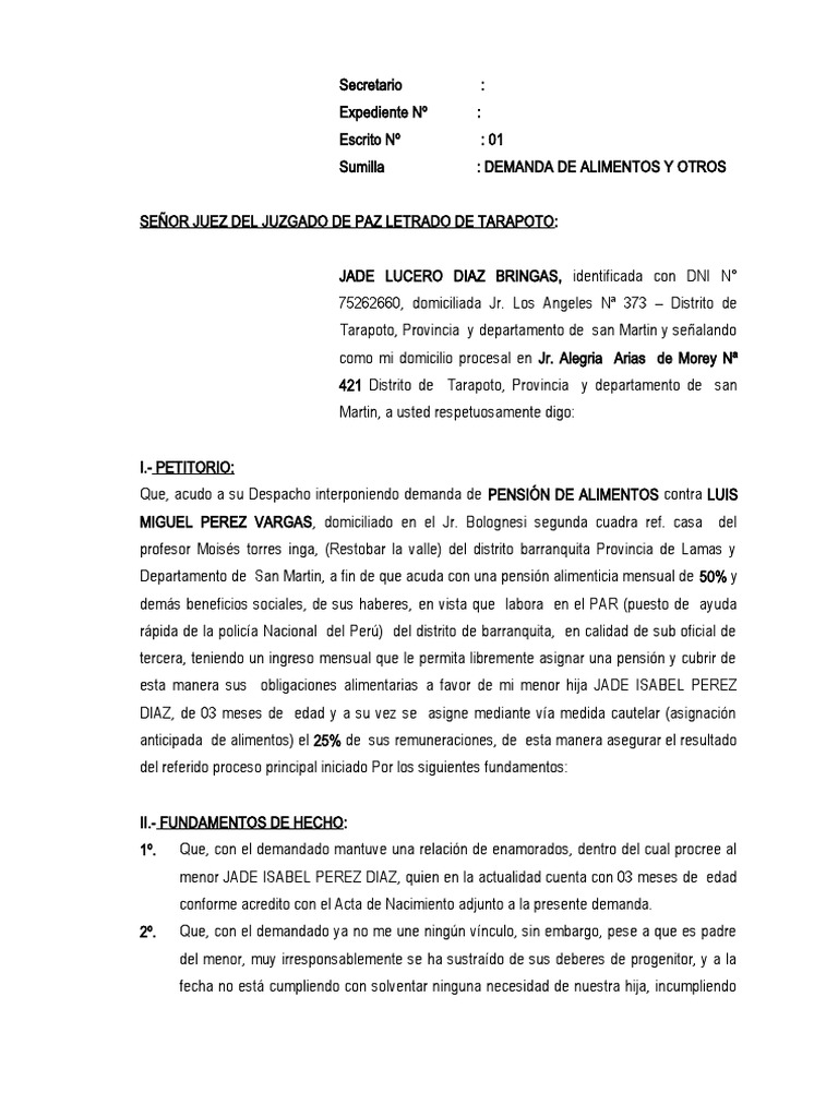 Modelo Demanda Alimentos | PDF | Pensión alimenticia | Instituciones sociales