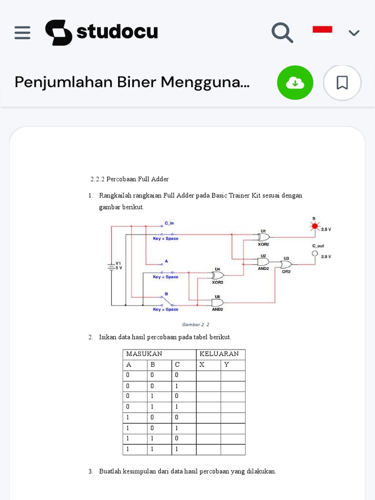 Penjumlahan Biner Menggunakan Rangkaian Full Ader, Half Adder, Dan Penjumlahan Biner - 4 Bit ...