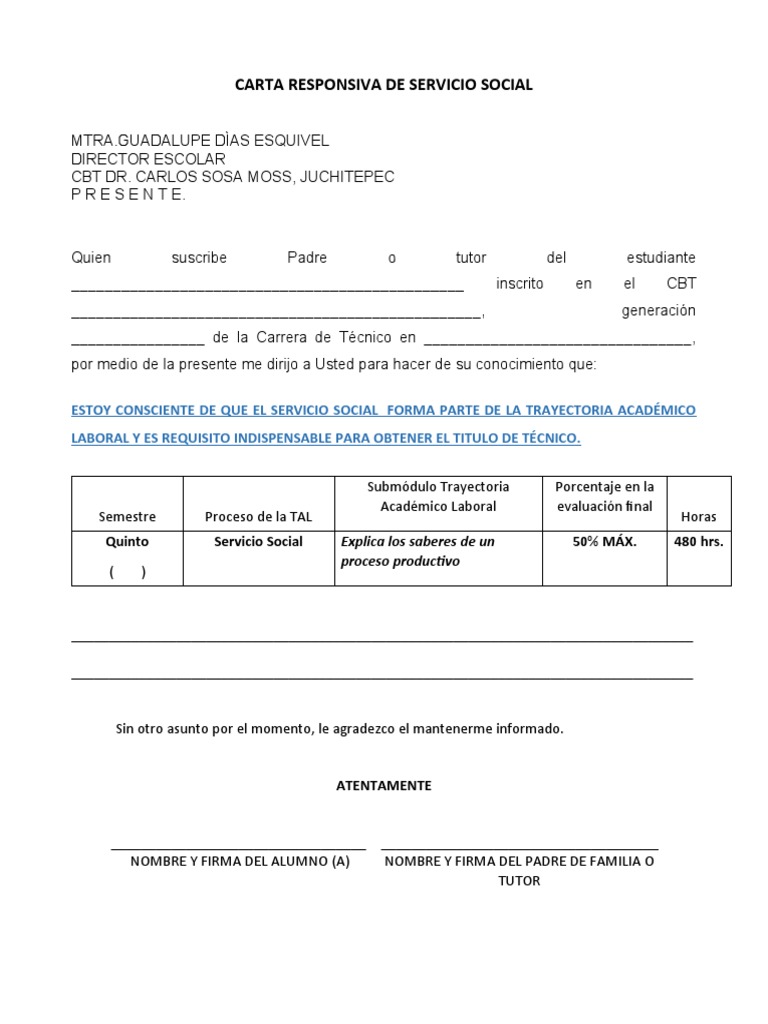 Carta Responsiva de Servicio Social | PDF