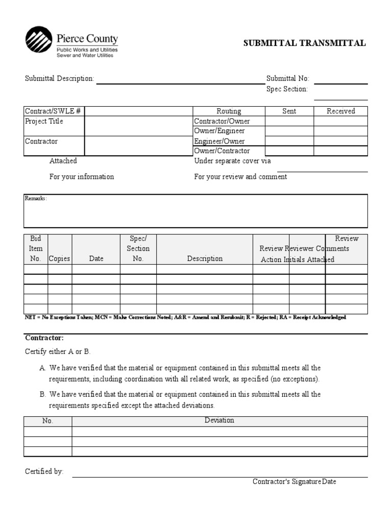 Construction Transmittal Form Template | PDF | Specification (Technical ...