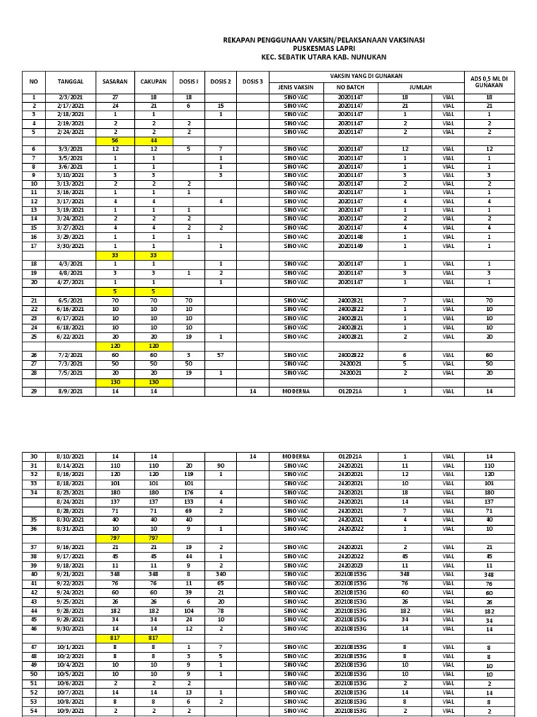REKAPAN LAPORAN PENGGUNAAN VAKSIN-PELAKSANAAN VAKSIN (1) | PDF