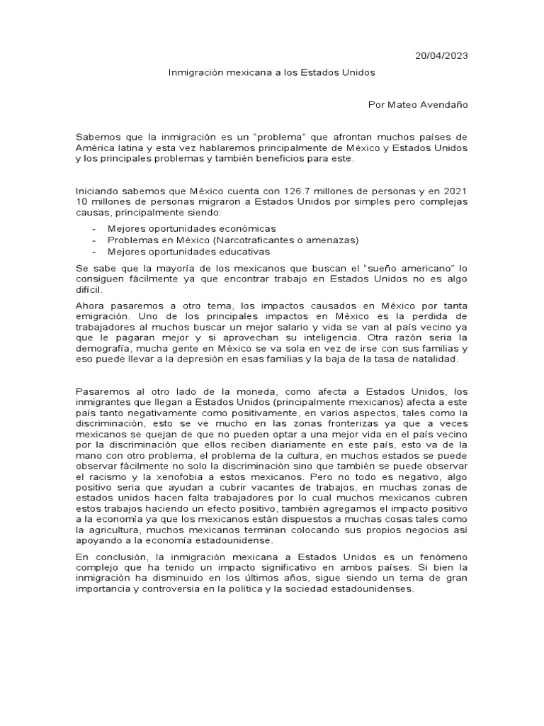Inmigracion Mexicana | PDF | Inmigración | México