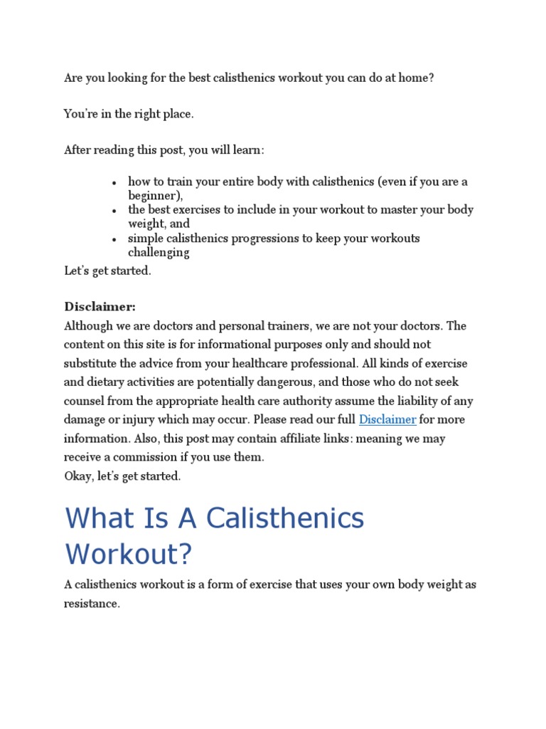 Examples of Calisthenics | PDF | Weight Training | Physical Exercise