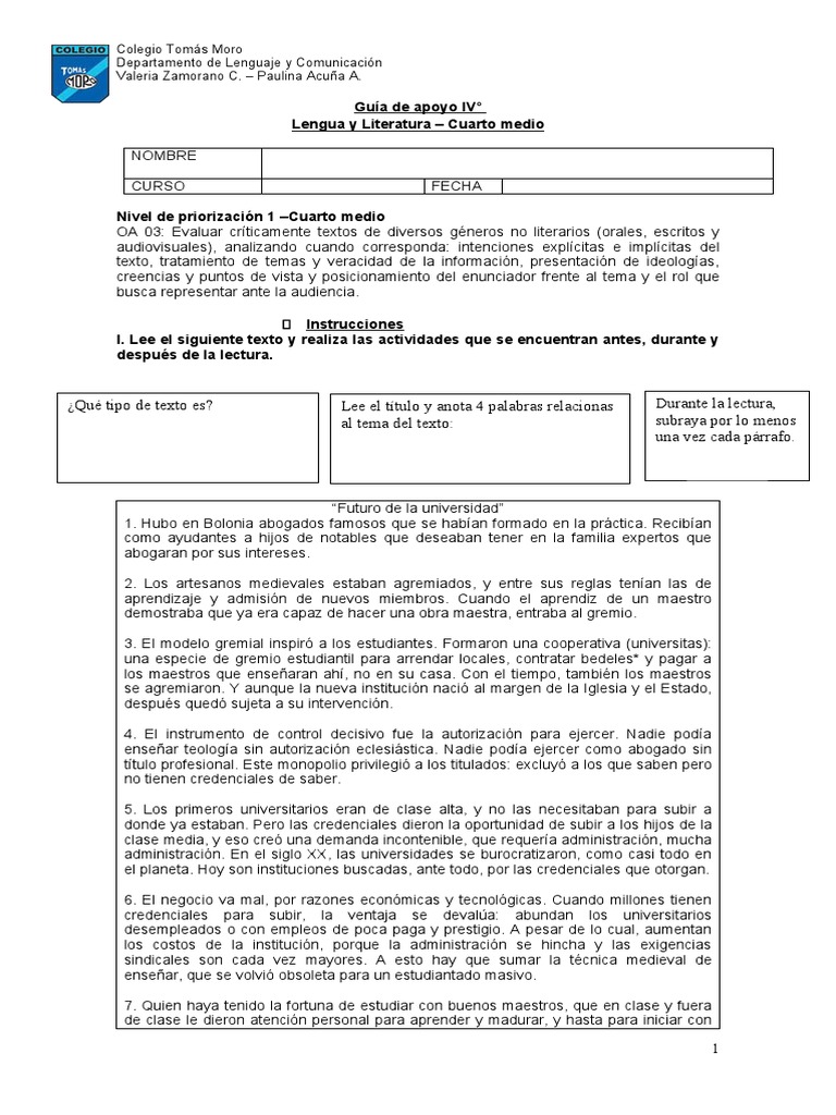 Guía De Lectura La Tía Chila Pdf
