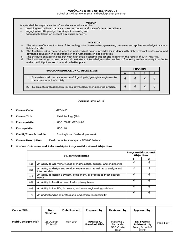 GEO140F Syllabus | PDF | Engineering | Science