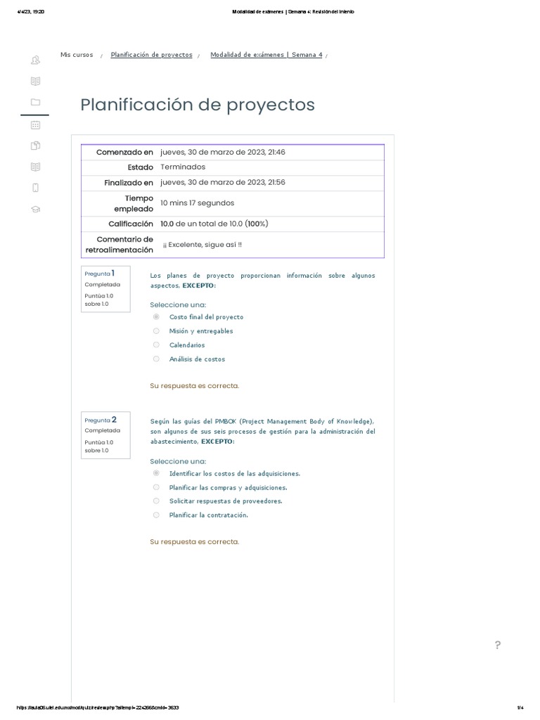 Modalidad de Exámenes - Semana 3y4 - Revisión Del Intento | PDF | Planificación | Presupuesto