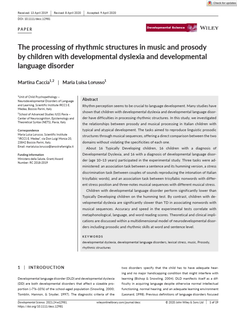The Processing of Rhythmic Structures in Music and Prosody by Children ...
