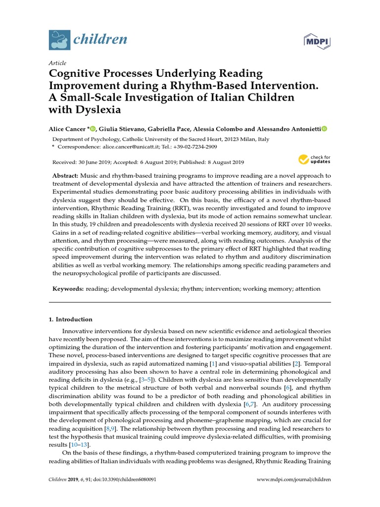 Cognitive Processes Underlying Reading Improvement During A Rhythm Based Intervention | PDF ...