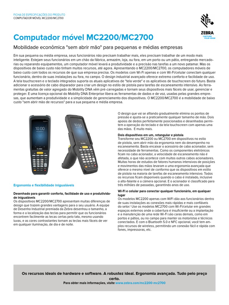 mc2200 mc2700 Spec Sheet PT BR | PDF | Wi-Fi | Android (sistema ...