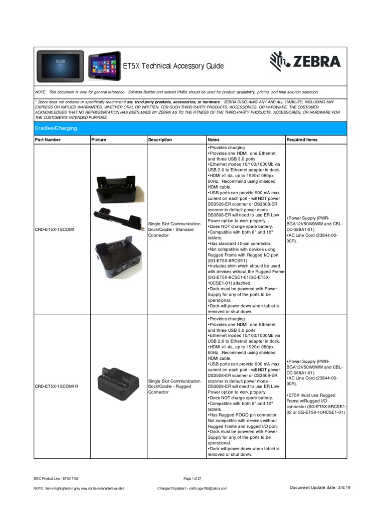 ET5X Tech Accessory Guide | PDF | Usb | Tablet Computer