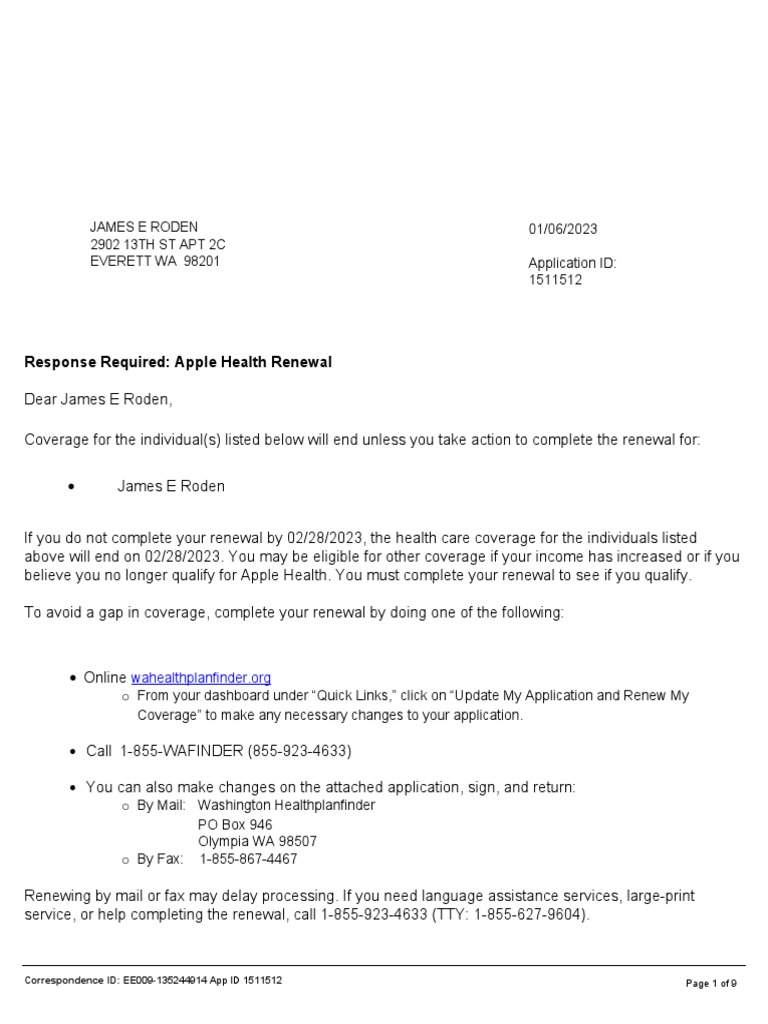 Response Required Apple Health Renewal - PDF 01-07-2023 | PDF | Tax ...