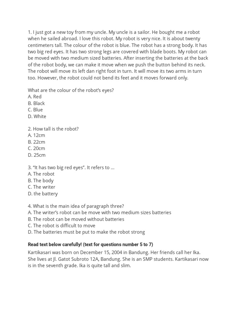 Read Text Below Carefully! (Text For Questions Number 5 To 7) | PDF