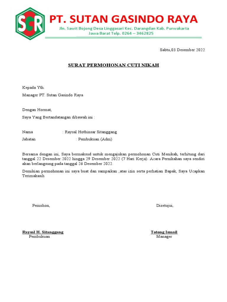 SURAT CUTI NIKAH | PDF