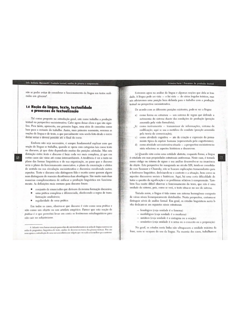 Luiz A. Marcuschi - Noc807a771o de Li769ngua Texto Textualidade | PDF