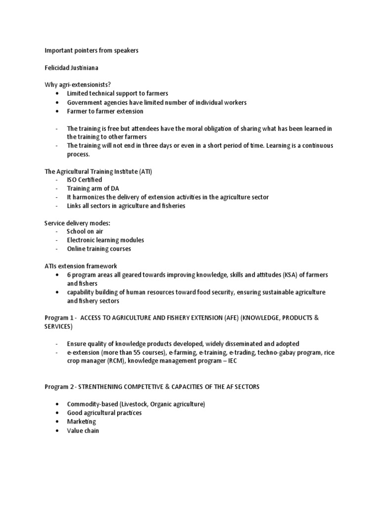 Important Pointers From Speakers | PDF | Agriculture | Innovation
