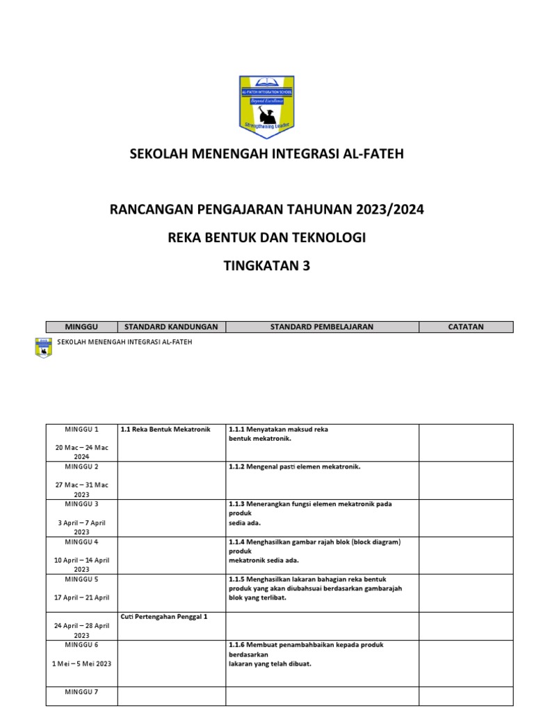 RPT 2023 Reka Bentuk Teknologi Tingkatan 3 KSSM | PDF | Seni