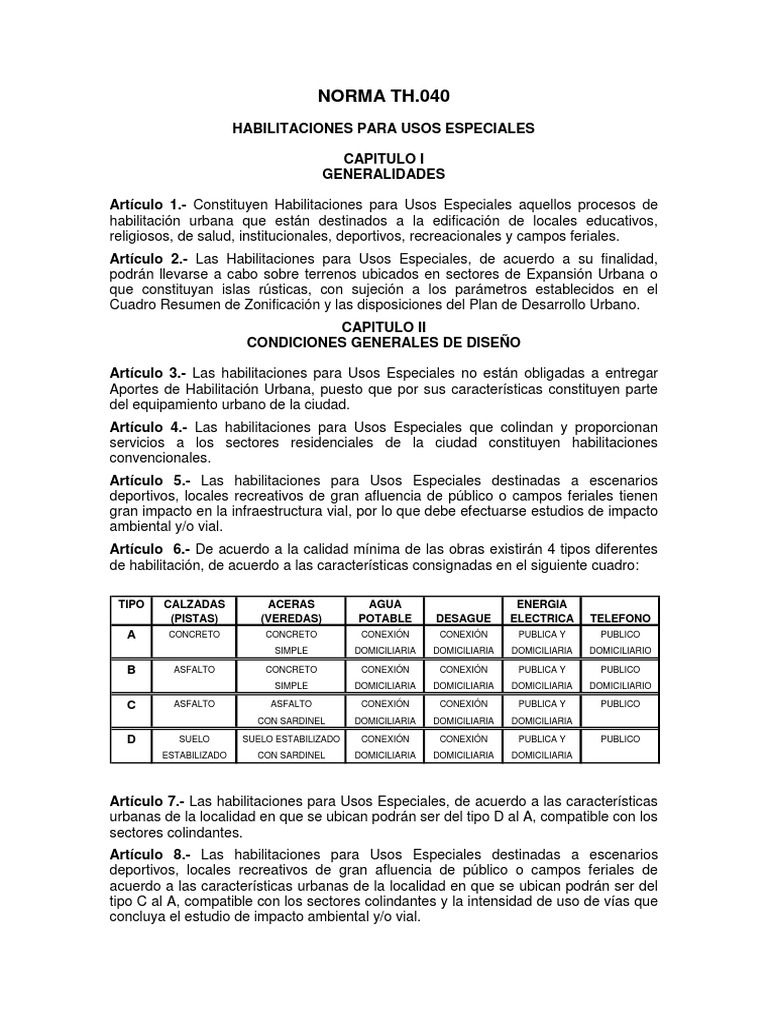 NORMA TH.040 Habilitaciones para Uso Especial | PDF