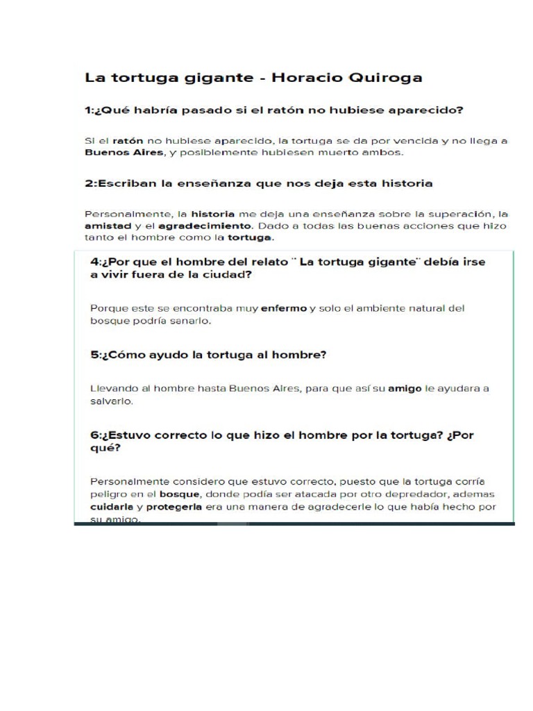 Comprension Lectora Cuentos de La Selva Respuestas. | PDF