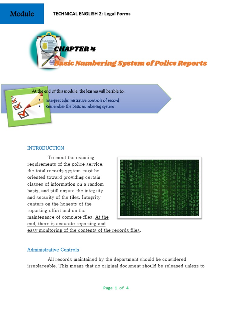 CHAPTER 4 - Basic Numbering System of Police Reports | PDF | Arrest ...