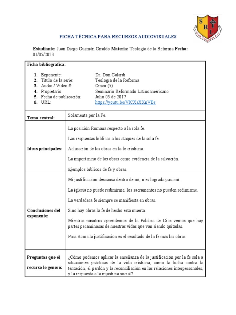 Ficha Técnica para Recursos Audiovisuales | PDF