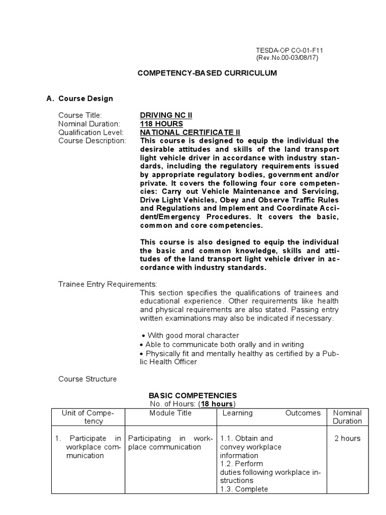 Driving NC II Course Overview | PDF | Driving | Vehicles